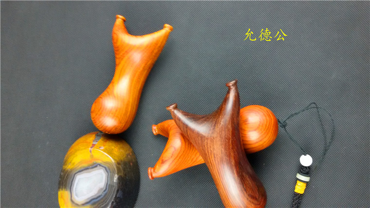 微凹黄檀红木手工飞虎弹弓 老料红酸枝圆头扁皮筋纯木弹弓