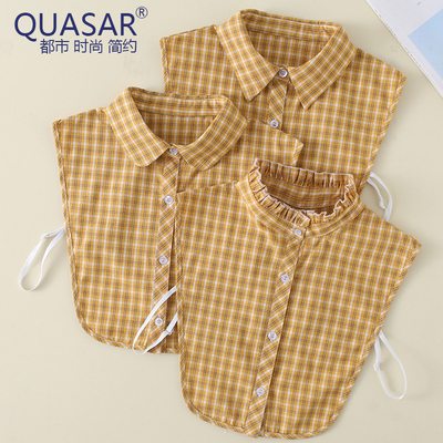 春秋冬季百搭黄色格子韩版假领子