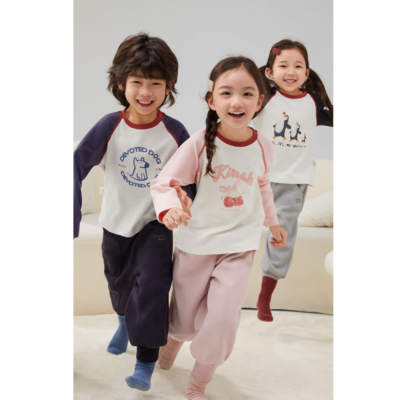 蕾蒂巴蒂儿童纯棉长袖t恤秋装新款男童女童打底衫插肩秋衣宝宝