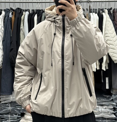 易写冬季美式潮牌户外防风连帽冲锋衣羽绒服男宽松休闲保暖外套潮