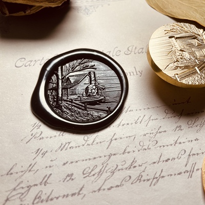 【河边小屋】微浮雕火漆印章浮雕3D立体复古章手帐信封小章