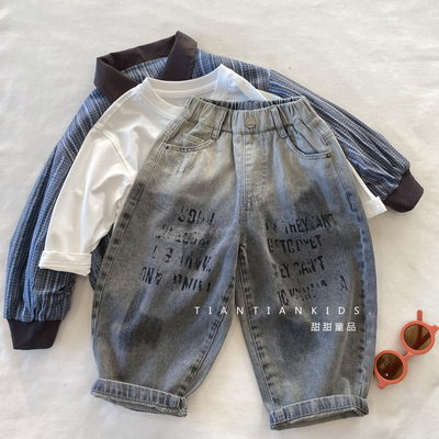 男女童春夏薄款渐变涂鸦牛仔裤