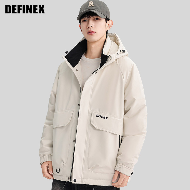 DEFINEX 90白鸭绒男女同款美式潮流时尚印花保暖冬季dx连帽羽绒服