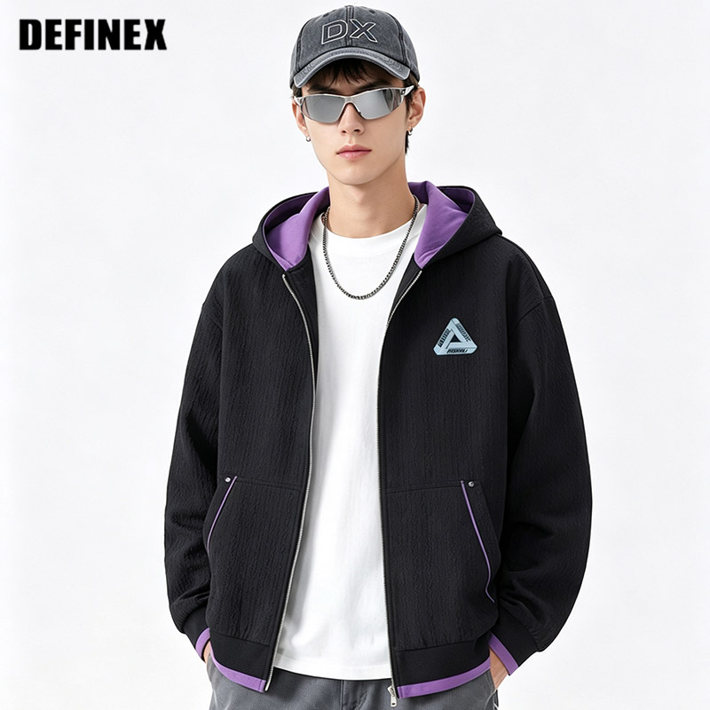 DEFINEX潮流立体肌理感撞色美式休闲dx连帽宽松夹克棒球外套