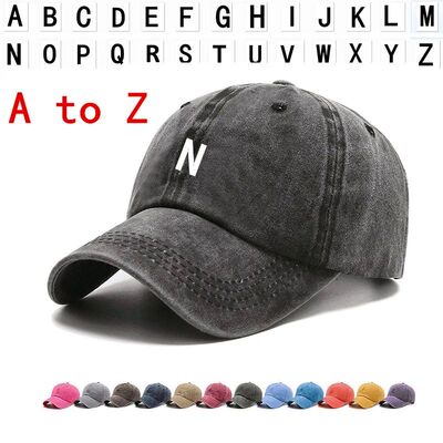 Letter A-Z Cotton Hat Women Men Washed Cotton Baseball Cap U