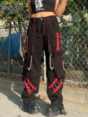 Weekeep Punk Wide Leg Pants Setwear Low Rise Baggy Gothic Ca