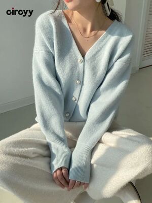 Circyy Knitted Cardigan Women Sweater Korean Fashion White B
