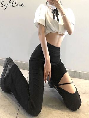 Sylcue Summer High Set Style Small High-Waisted Flared Trous