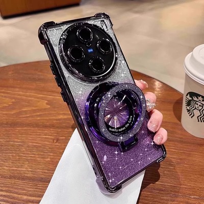 适用vivoy300pro手机壳新款磁吸带支架vivox200pro超薄y200i简约电镀x100s气囊防摔500pro镜头全包x90硅胶x80