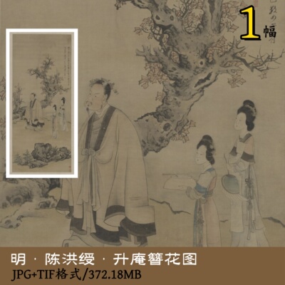 明陈洪绶升庵簪花图/古风人物古人生活图国画人物临摹TIF/gd10124