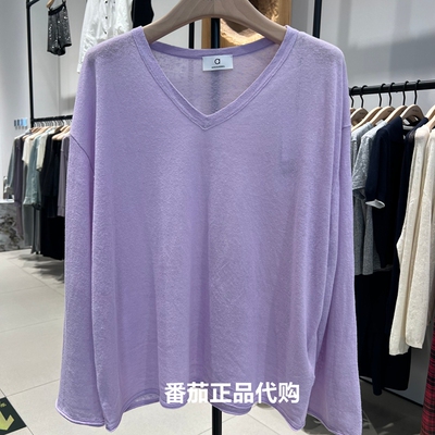 MOCO2026秋专柜正品V领针织T恤MBF3SWT014紫色毛织上衣毛衫1299
