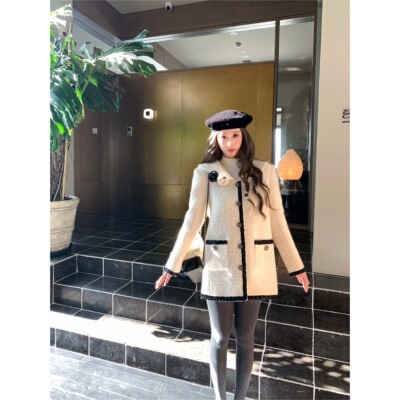 【现货】EAU DE MER 黑白童话 海军领撞色织带羊毛小香风长外套