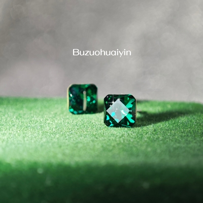 925银祖母绿奥地利水晶正方情侣男女生防过敏耳饰1ct宝石简约耳钉