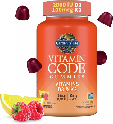 Garden of Life Vitamin D3+K2 Gummies with Prebiotics&Pr