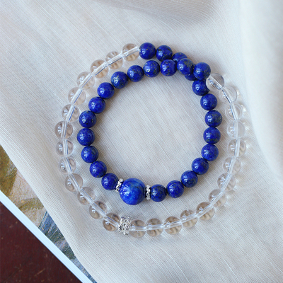 天然白水晶搭配老矿青金石手链