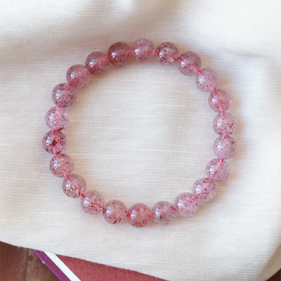 天然老矿草莓晶圆珠款手链