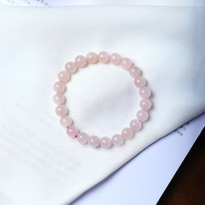 天然和田玉藕粉圆珠款手链 女款玉石烟紫手链饰品送闺蜜礼物