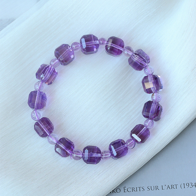 天然紫水晶方糖块款手链