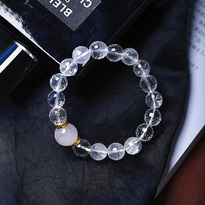 工厂清货福利 天然白水晶刻面圆珠原创搭配款单圈手链 白水晶饰品