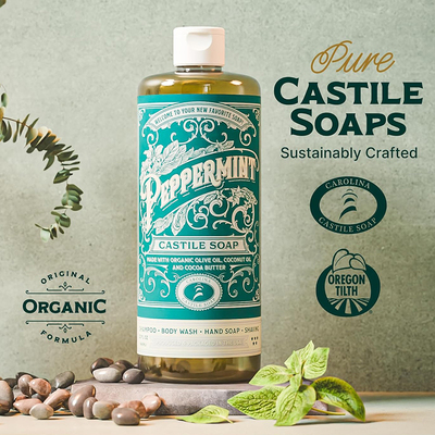 美国Carolina Castile-薄荷香敏感肌保湿沐浴露洗发剃须多用途