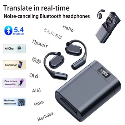 AI Translator Earbuds Noise Cancelling Headphones LED light