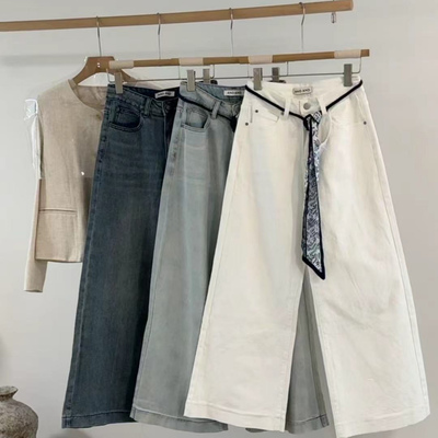 AND0160高腰显瘦阔腿牛仔裤