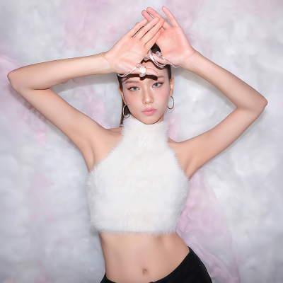 Jisoo智秀同款毛茸茸拼接背心女