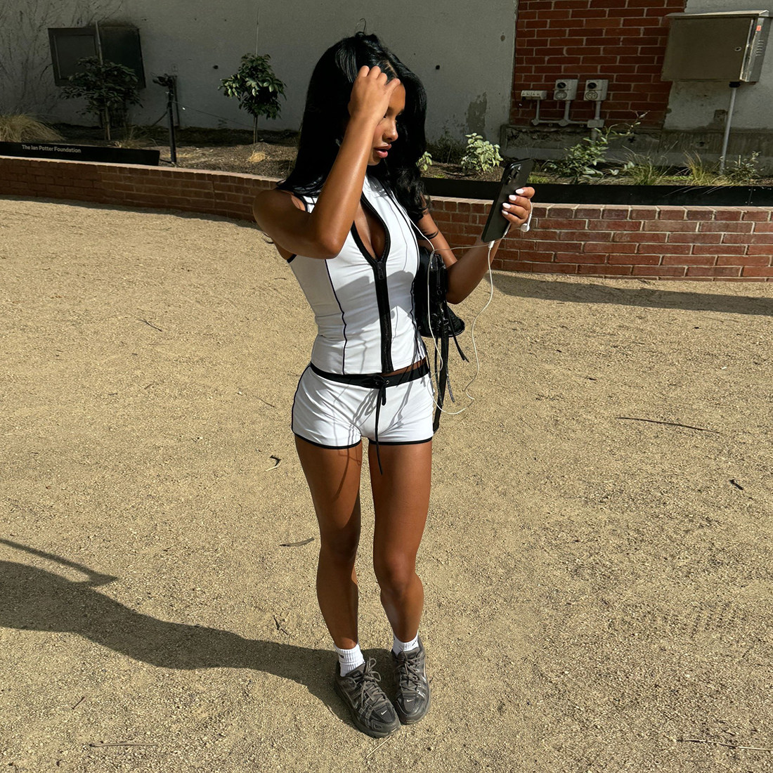 #Sisjuly#欧美时尚高尔夫穿搭撞色条纹拉链上衣 抽绳短裤套装女夏