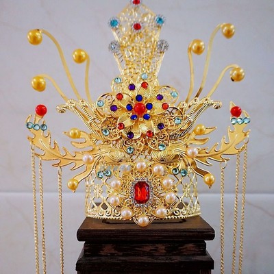 观音菩萨凤冠泰山奶奶花冠头饰老母黑妈妈神佛三凤冠佛像帽冠装饰