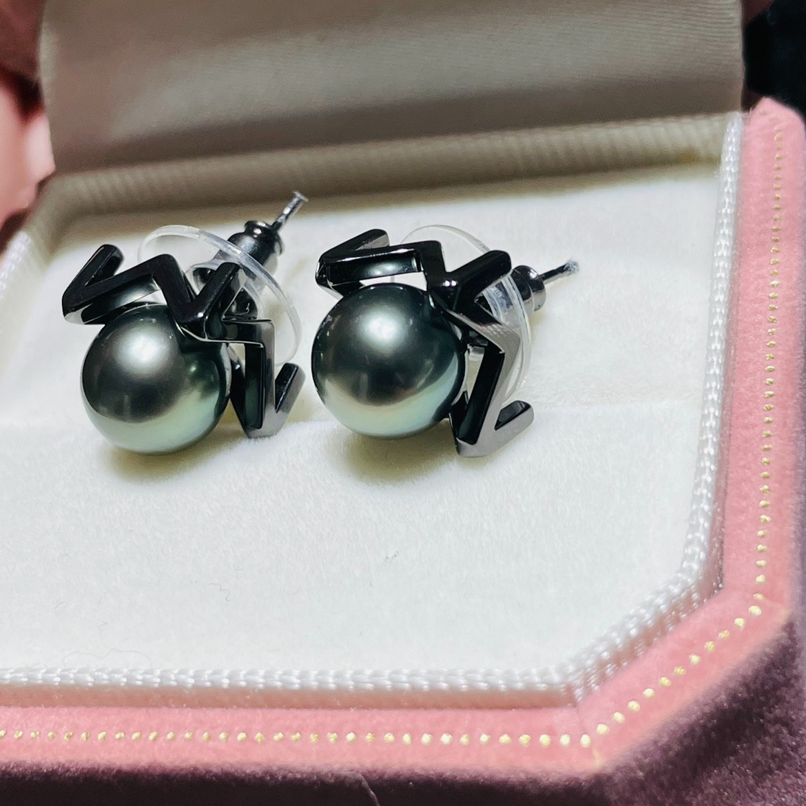 国内精工S925纯银镀黑铑M家字母耳钉配件图配9-10mm_虎窝淘