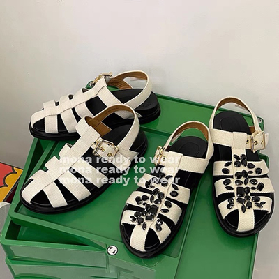 Mona同款水钻厚底包头罗马凉鞋