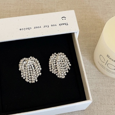 细闪锆石链条烟花流苏耳钉女小众感个性精致时尚百搭耳环耳饰