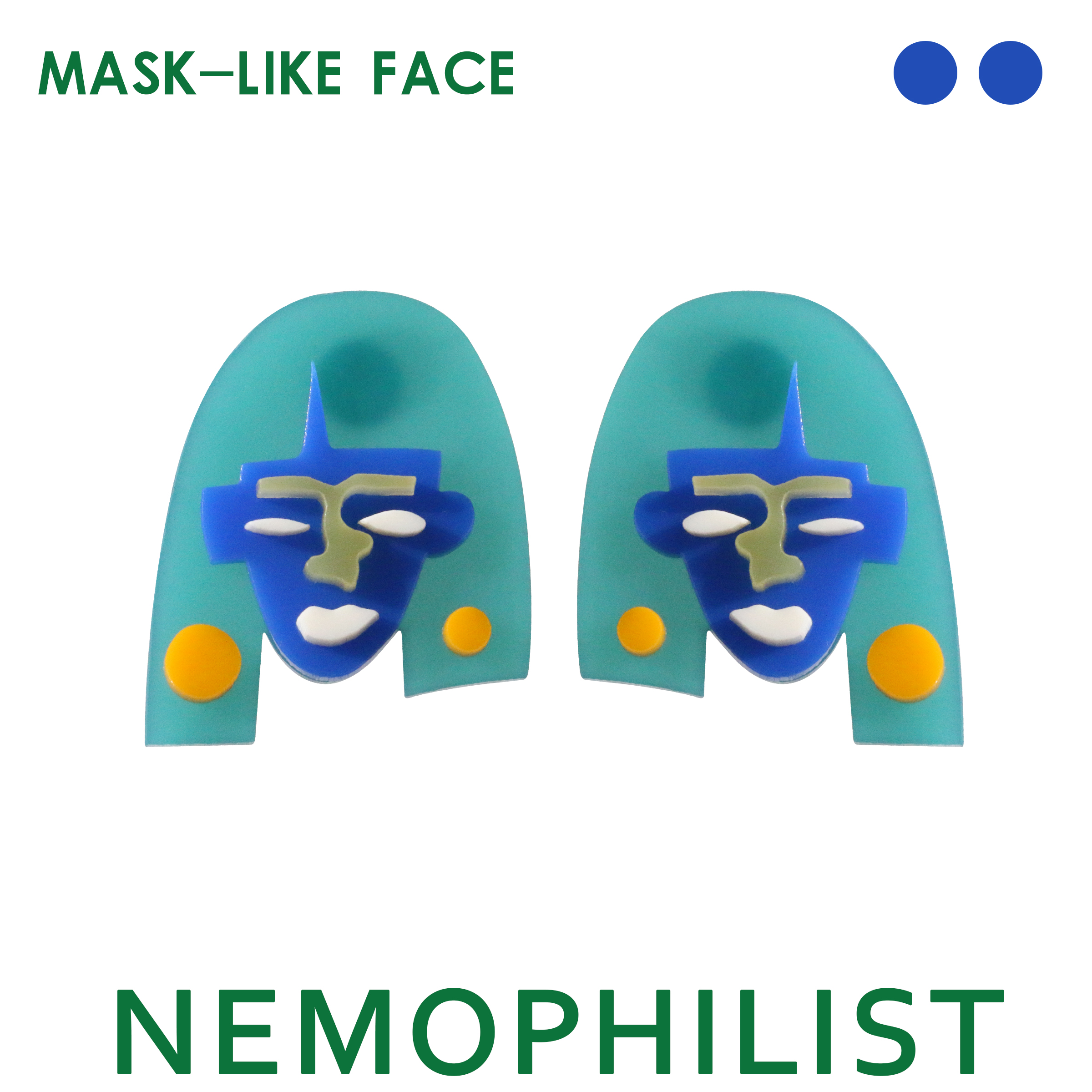 NPii彩色亚克力摩洛哥色调蓝色插画风格耳环可爱少女头像纯银防敏_虎窝淘