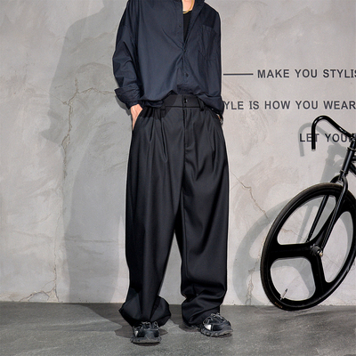 黑色高级老钱风阔腿弯刀休闲西裤