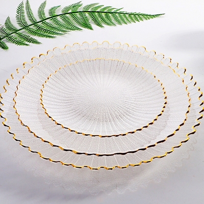 金边透明玻璃果盘花边冰棱盘子