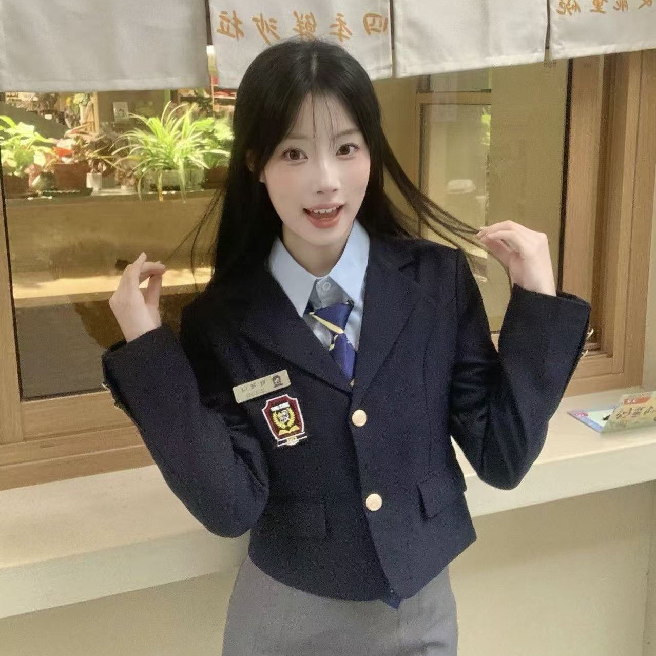 实拍清潭国际高中韩国校服韩国制服校供感学院风jk套装