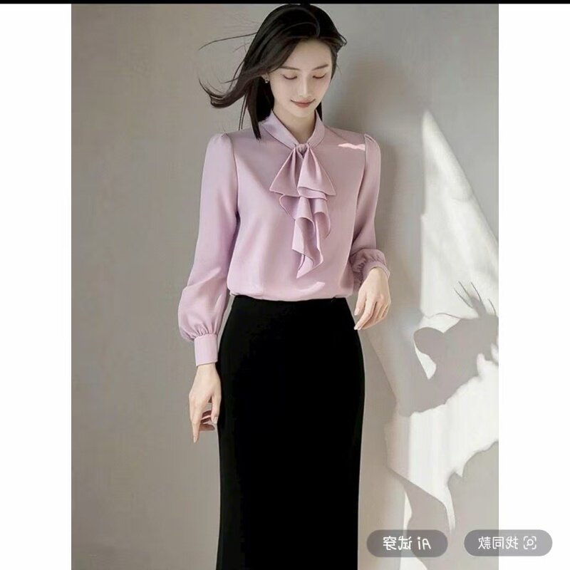 优雅气质温柔飘带衬衫女秋季新款设计感小众时尚洋气减龄别致衬衣