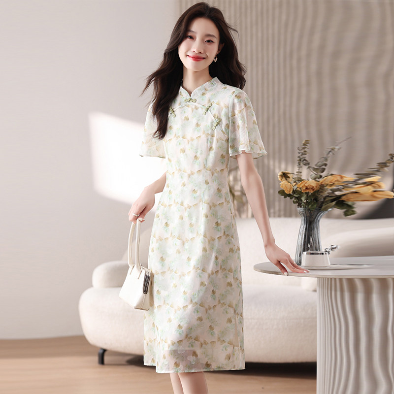 实拍旗袍改良雪纺连衣裙女2026夏新款新中式国风复古惊艳碎花裙