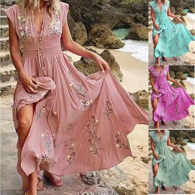 V-neck French beach bohemian print dress  法式沙滩印花连衣裙