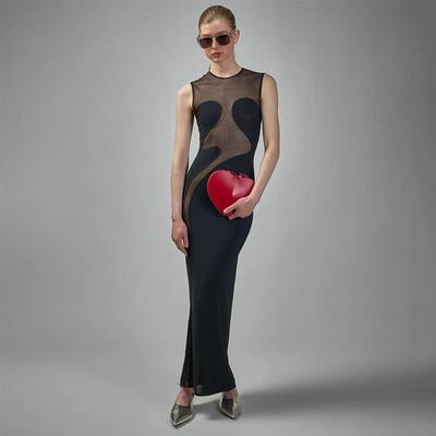 Solid color openwork mesh crew neck dress 纯色镂空网纱连衣裙