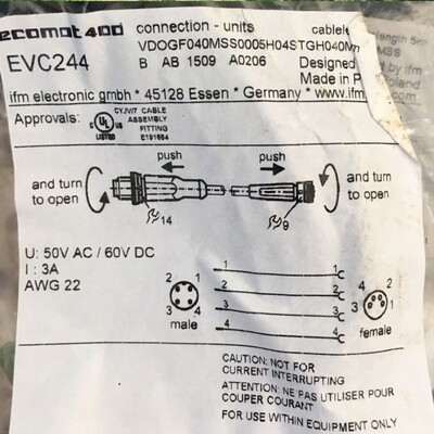 EVC244.EVC412. EVT001.EVC023.德国IFM传感器连接线