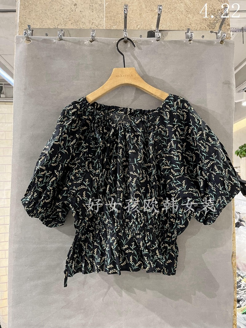 欧洲站2023夏季新款 PH23时尚百搭圆领印花收腰显瘦短袖衬衣38127_虎窝淘