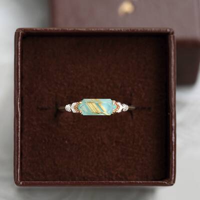 Turquoise Gold Rutilated Quartz Geometric 925 Silver Ring