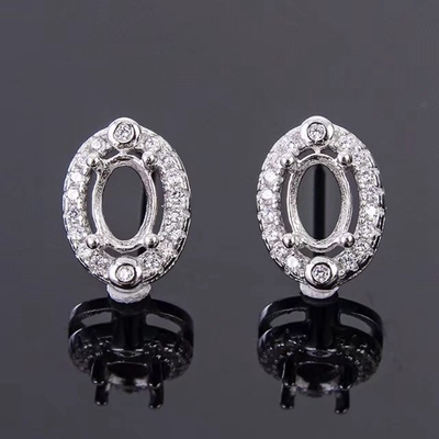 s925银耳钉空托椭圆水晶翡翠银托