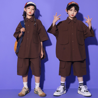 儿童街舞潮服夏季短袖短裤衬衣套装定制印字HIPHOP酷炫popping帅