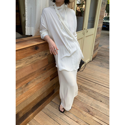 WATER OFFICIAL-人丝飘带衬衣衬衫5413