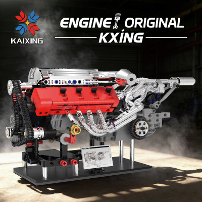 恺宇法拉利F401发动机机械引擎积木模型创意小颗粒收藏玩具摆件