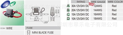 保险丝座 汽车自动带线R3-60C MINI BLADE FUSE 15A 12/24V DC