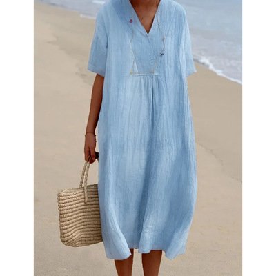 Women's loose and casual wear Cotton and linen dress skirt