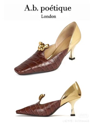 现货A.b.poetique艺术鞋履时尚方头经典高跟鞋真皮高跟单鞋女鞋